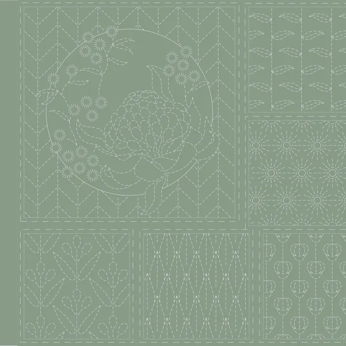 Devonstone - Australian Botanical sashiko panel in eucalyptus — The Next Stitch